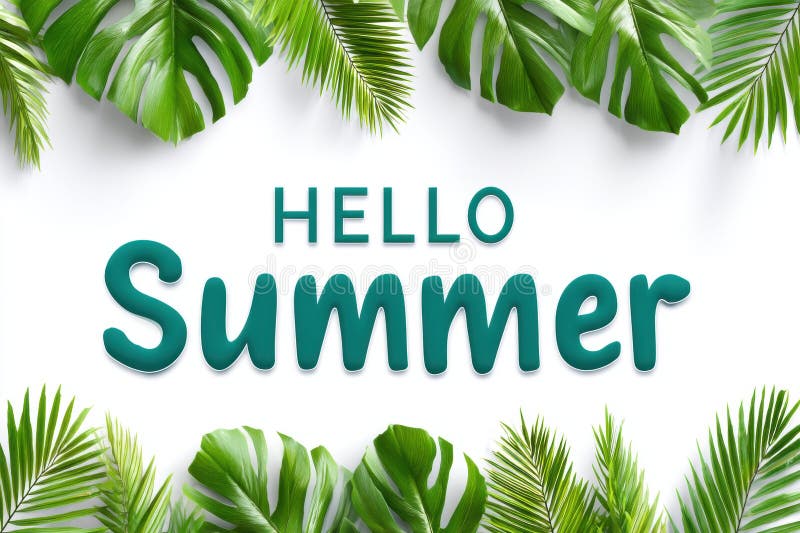 Fresh Green Leaves on a White Background with Cheerful Hello Summer ...