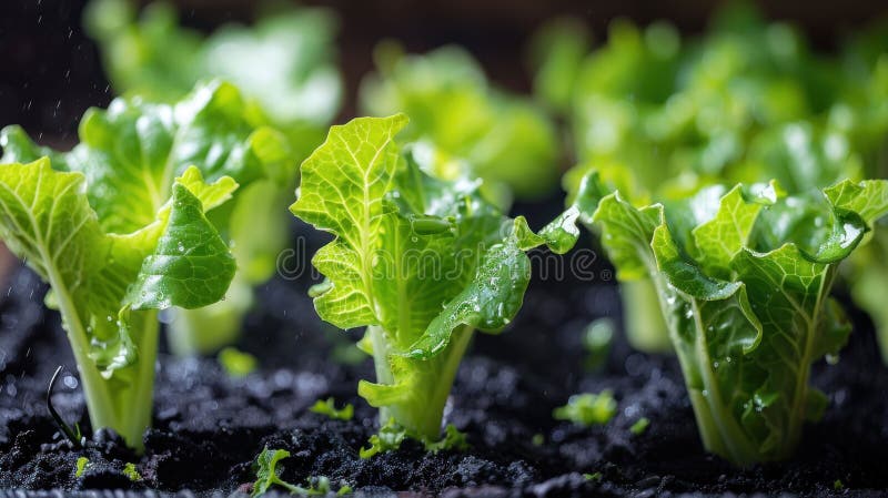 Fresh Green Lettuce Growing in Rows. Generative Ai Stock Illustration ...