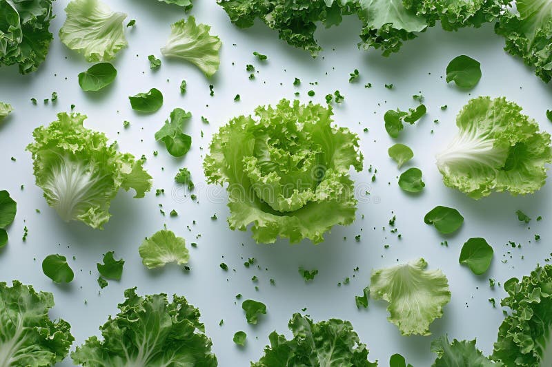 Fresh Green Lettuce Variety Arranged on a Light Background for Culinary ...