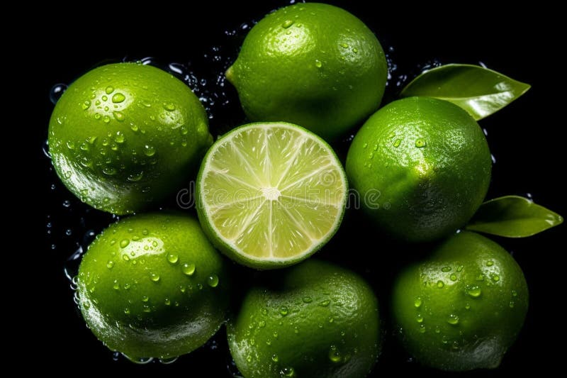 Fresh Green Limes with Water Droplets on a Dark Background. Stock ...