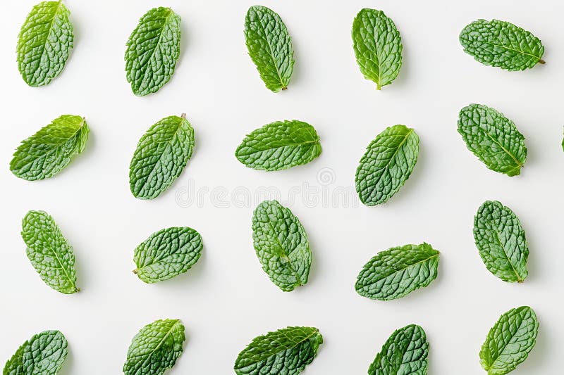 Fresh Green Mint Leaves Pattern on White Background Ideal for Herbal ...