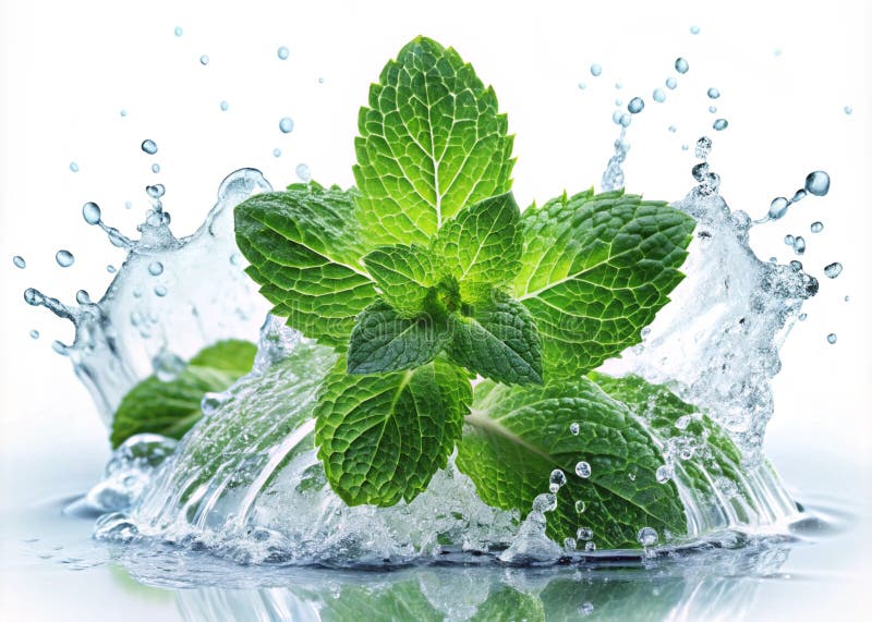 Fresh Green Mint Leave Splashing with Water Generative Ai Stock ...