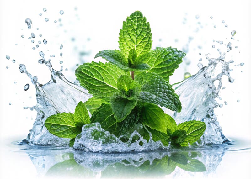 Fresh Green Mint Leave Splashing with Water Generative Ai Stock ...