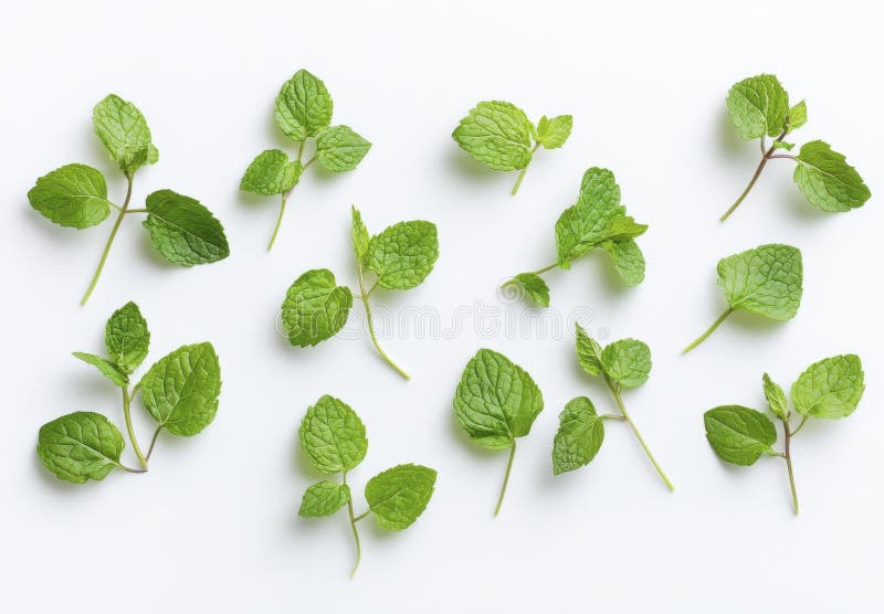 Fresh Green Mint Sprigs on White Background Stock Photo - Image of ...