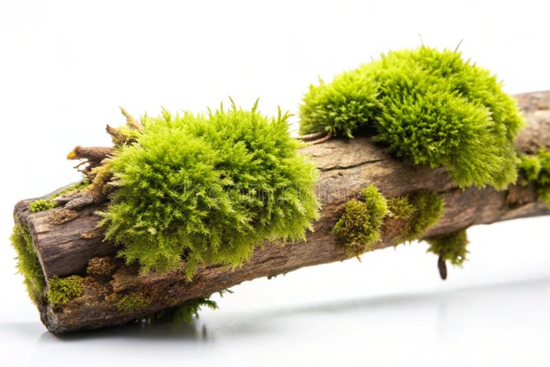Fresh Green Moss on Rotten Branch Isolated on White Background Stock ...