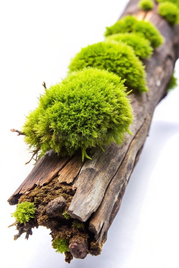 Fresh Green Moss on Rotten Branch Isolated on White Background Stock ...