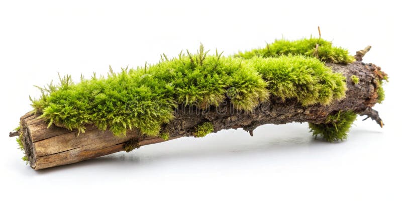 Fresh Green Moss on Rotten Branch Isolated on White Background Stock ...