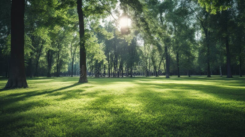 Fresh Green Nature, Trees in the Park with Green Grass and Sunlight ...