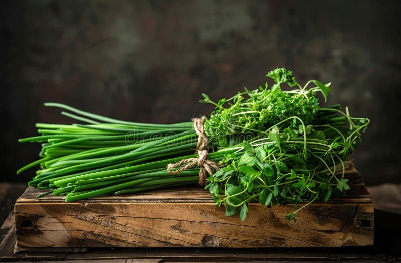 Fresh Green Onions on Wooden Box Stock Photo - Image of aromatic ...