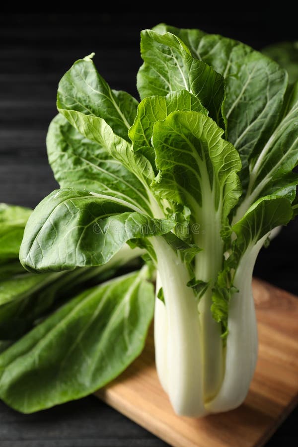 Fresh Green Pak Choy Cabbage on Black Table, Closeup Stock Image ...