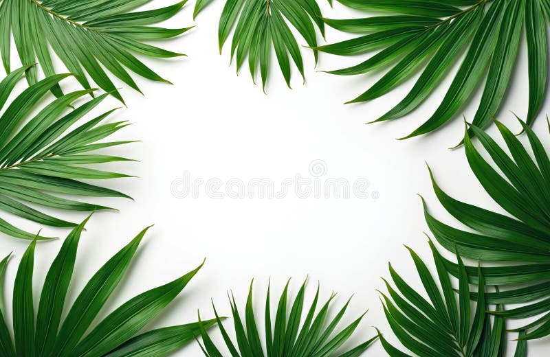 Fresh Green Palm Leaves Frame on White Background. Tropical Foliage ...