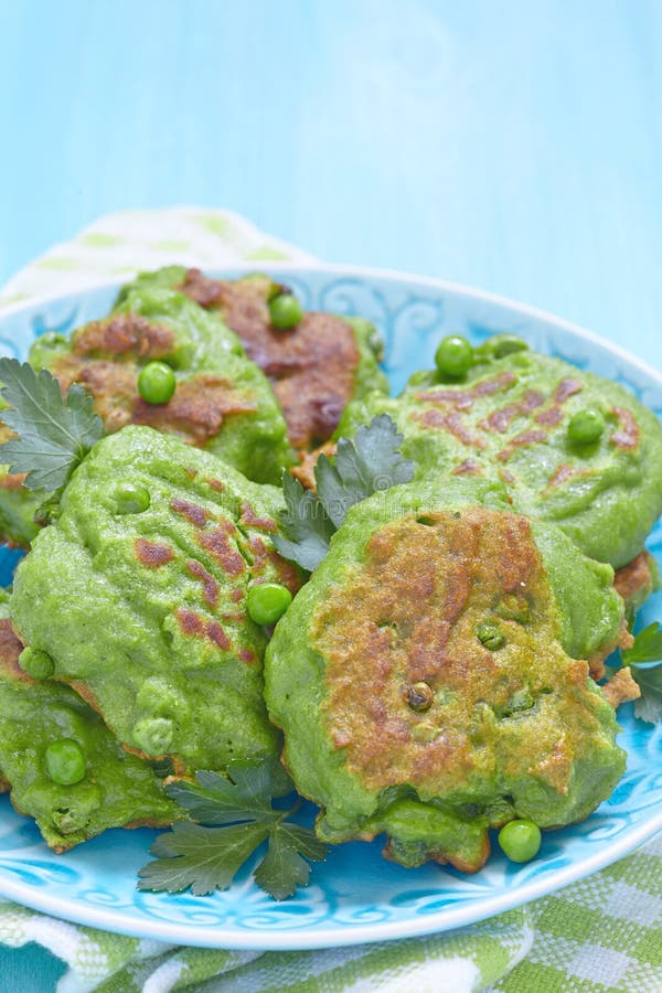 Fresh Green Pea Fritters with Herbs Stock Photo - Image of gourmet ...