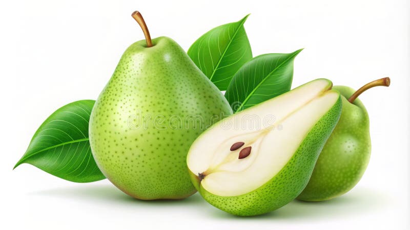 Fresh Green Pear Vector Graphic Whole Pear with Leaf and Half Slice ...