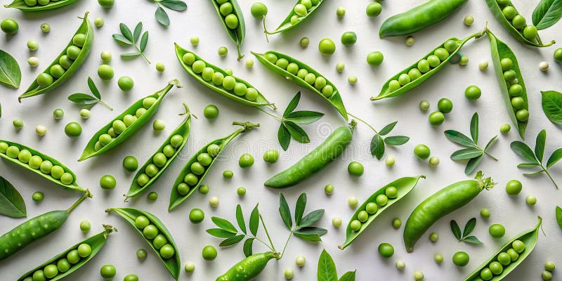 Fresh Green Peas and Leaves Arranged in a Pattern on a Light Background ...