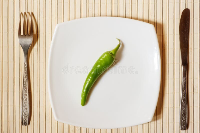 Fresh Green Pepper on a White Plate. Stock Image - Image of knife, food ...