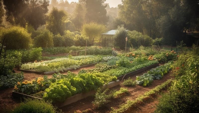 Fresh Green Plants Grow in a Rural Meadow Generated by AI Stock ...