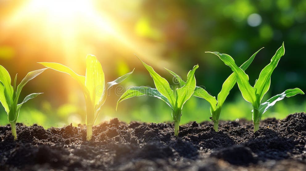 Fresh Green Plants Sprouting in the Bright Soil on a Spring Morning ...