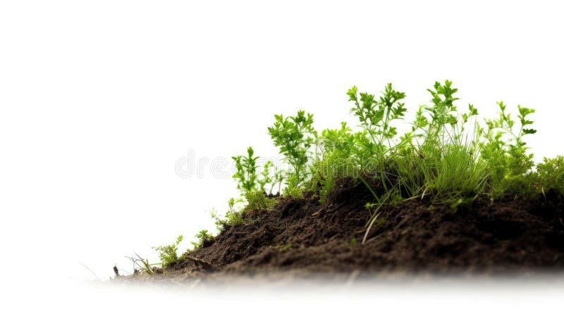 Fresh Green Plants Sprouting from Rich Soil on White Background Stock ...