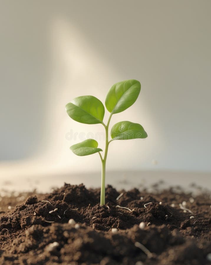Fresh Green Seedling Growing in Rich Soil Under Soft Natural Light ...
