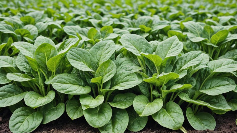 Fresh Green Spinach Harvest on Sunlit Farm Field Stock Illustration ...
