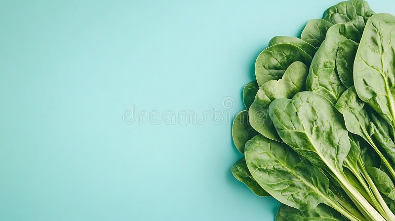 Fresh Green Spinach on a Pastel Blue Background Stock Illustration ...