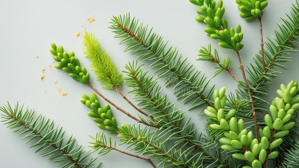 Fresh Green Sprigs of Pine with Different Shapes and Textures Stock ...