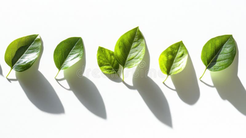 Fresh Green Spring Leaves Create Soft Shadows on a White Background for ...