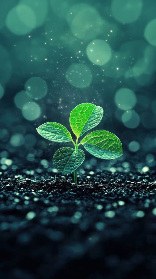 A Fresh Green Sprout Emerging from Damp Soil with Bokeh Background ...