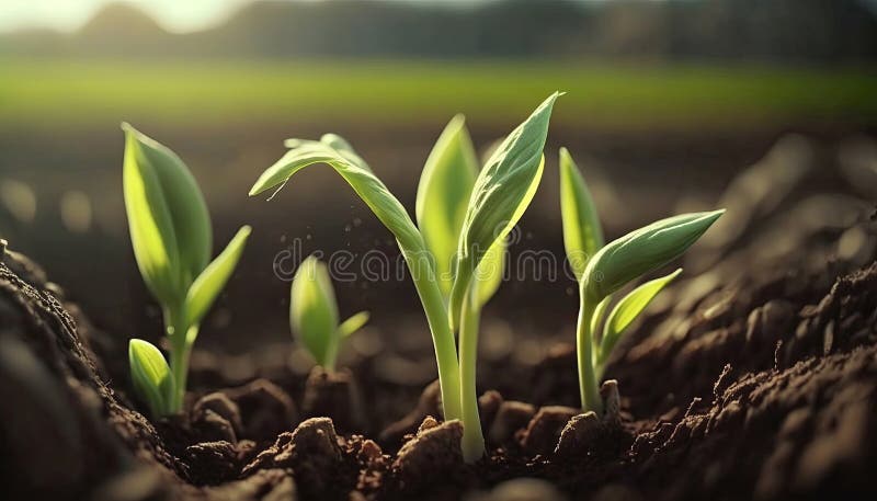 Fresh Green Sprouts in the Spring on the Field Stock Image - Image of ...