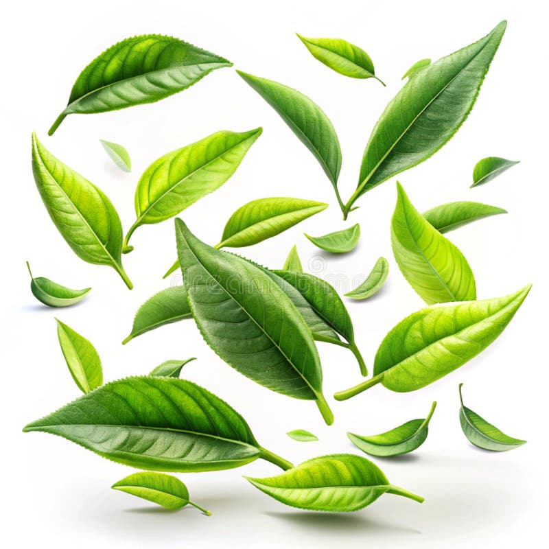 Fresh Green Tea Leaves Falling Stock Illustration - Illustration of ...