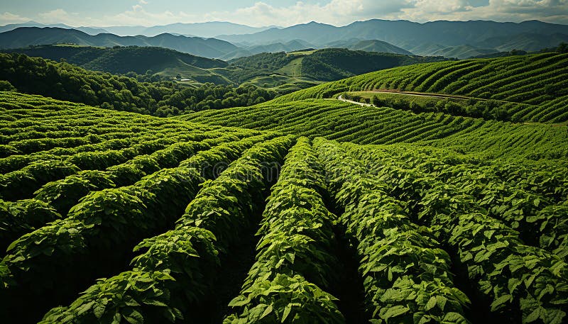 Fresh Green Tea Leaves Grow in the Tranquil Cameron Highlands Generated ...