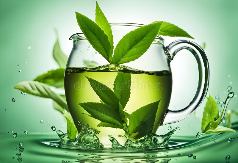 Fresh Green Tea with Tea Leaves in the Water Stock Illustration ...