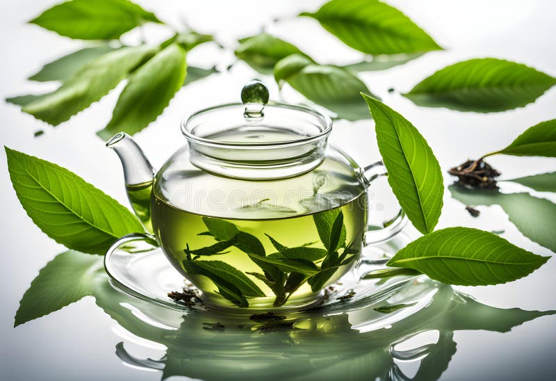 Fresh Green Tea with Tea Leaves in the Water Stock Illustration ...