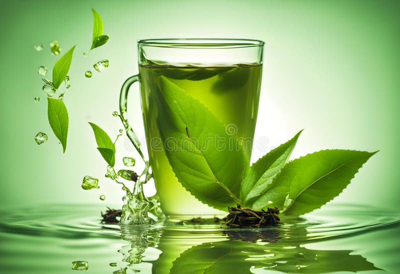 Fresh Green Tea with Tea Leaves in the Water Stock Illustration ...