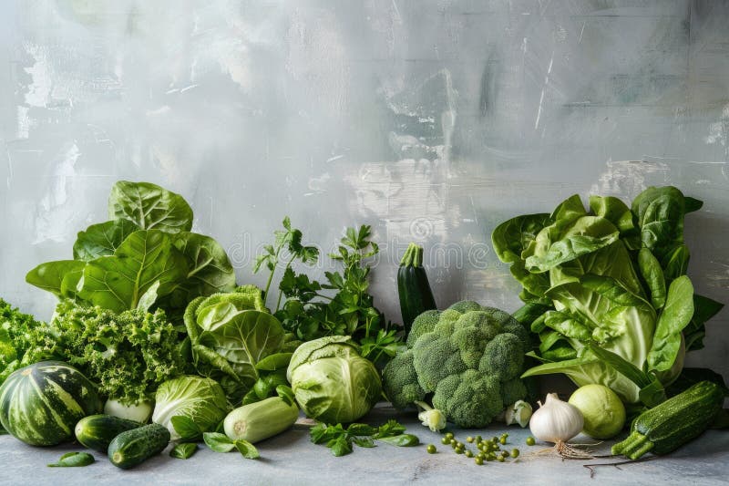 Fresh Green Vegetables Assortment on Calming Background Stock Image ...