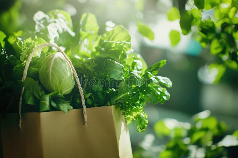 Fresh Green Vegetables Packed in a Brown Paper Bag Stock Photo - Image ...