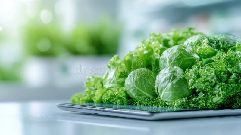 Fresh Green Vegetables on Tablet Screen Stock Illustration ...