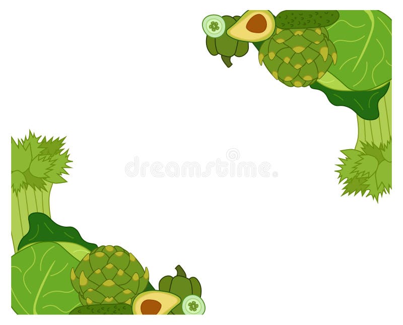 Fresh Green Veggies Rectangle Frame in Corner. Vector Flat Composition ...