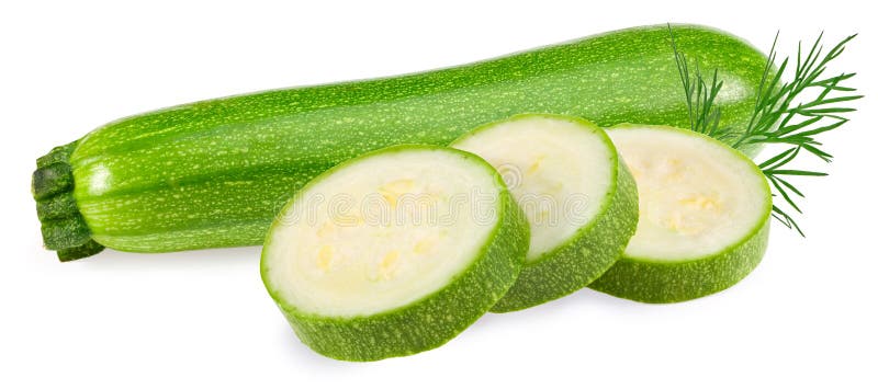 Fresh Green Zucchini or Marrow with Slices Isolated on White Background ...