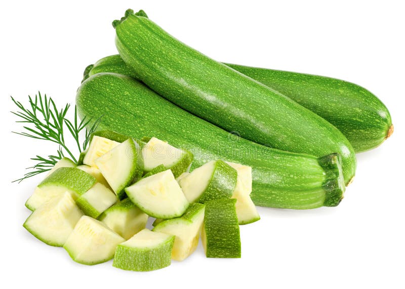 Fresh Green Zucchini or Marrow with Slices and Green Leaves Isolated on ...