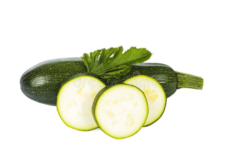 Fresh Green Zucchini with Slices Isolated on White Background. Stock ...