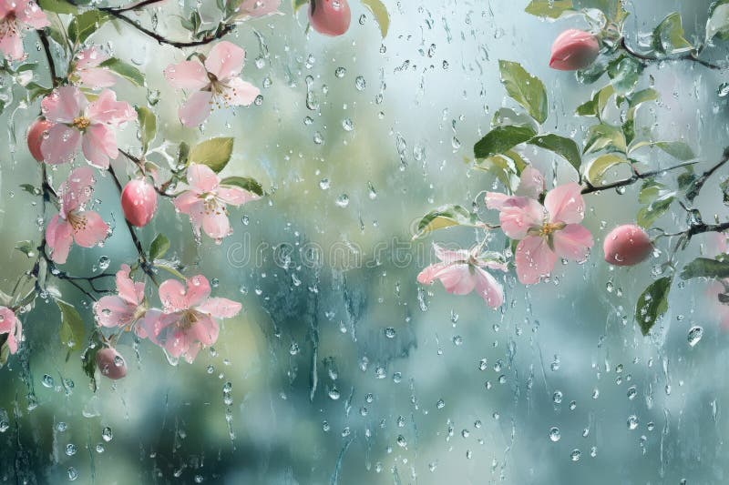 Fresh Greenery Bursts Forth in the Forest during Spring Rain, As ...