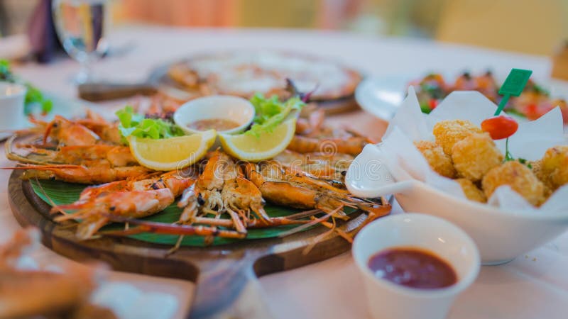 Fresh Grilled Thai River Prawns at Luxury Restaurant Stock Image ...