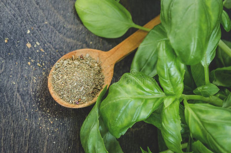 Fresh and ground basil stock image. Image of seeds, groceries - 124256789
