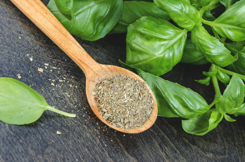 Fresh and ground basil stock photo. Image of culinary - 124256924