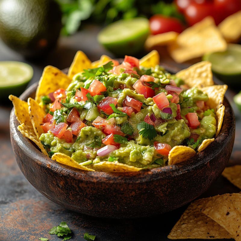 Fresh Guacamole and Chips stock illustration. Illustration of bright ...