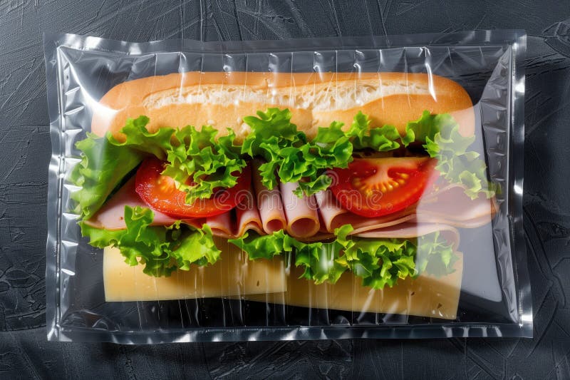 Fresh Ham and Cheese Sandwich with Lettuce and Tomato Wrapped in Vacuum ...