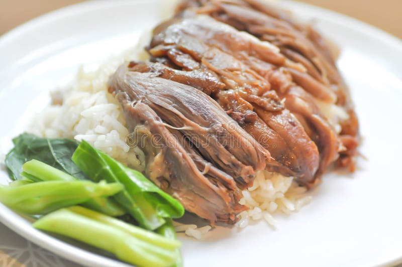 Fresh Ham on Rice or Rice Topped with Stew Pork Stock Photo - Image of ...