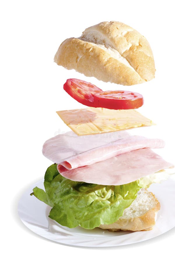 Fresh Ham Sandwich on White Background Stock Photo - Image of food ...