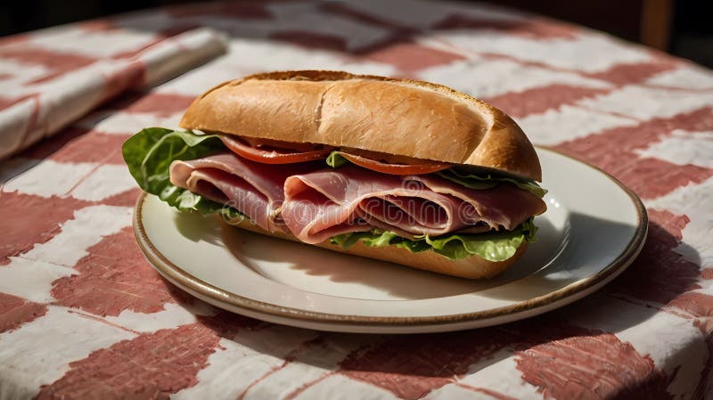 Fresh Ham Sandwith on a Plate Stock Illustration - Illustration of ...